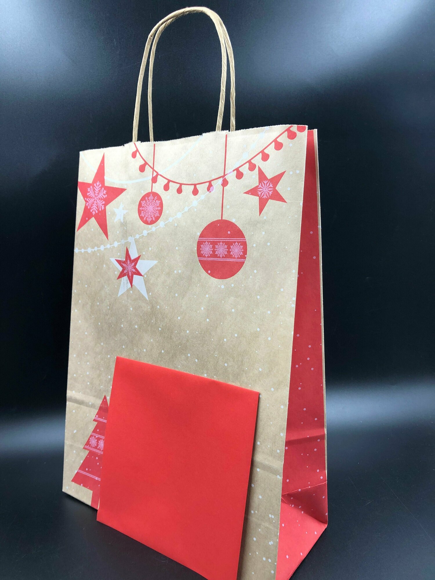 Пакет + конверт Новогодний по 25 шт. "Шары и елки скандинавские", 240х330х100, конверты красные 150х150 мм