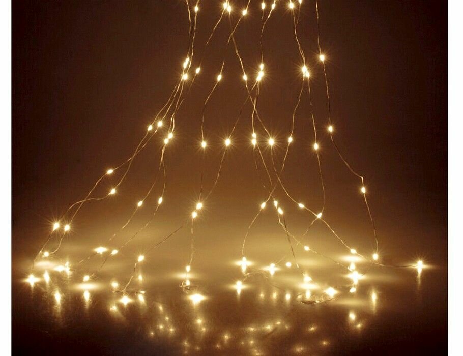 Электрогирлянда звёздный ёлочный дождик, 300 теплых белых микро-огней, 10*3+5 м, серебряная проволока, уличная, Koopman International AX8702530