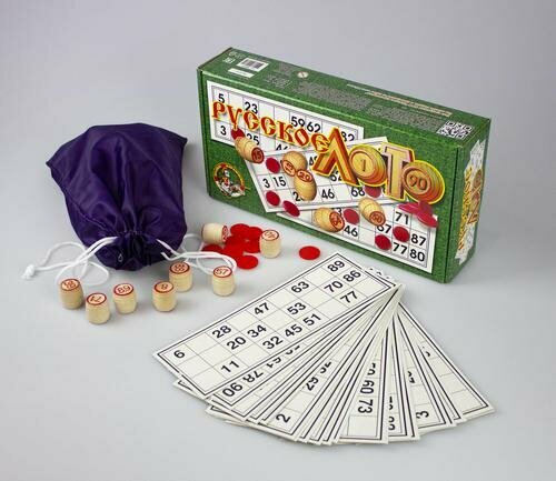 Лото Русское (деревянные бочонки, карточки и мешочек) (зеленая коробка) 12124/00037/03973, (ООО "Де