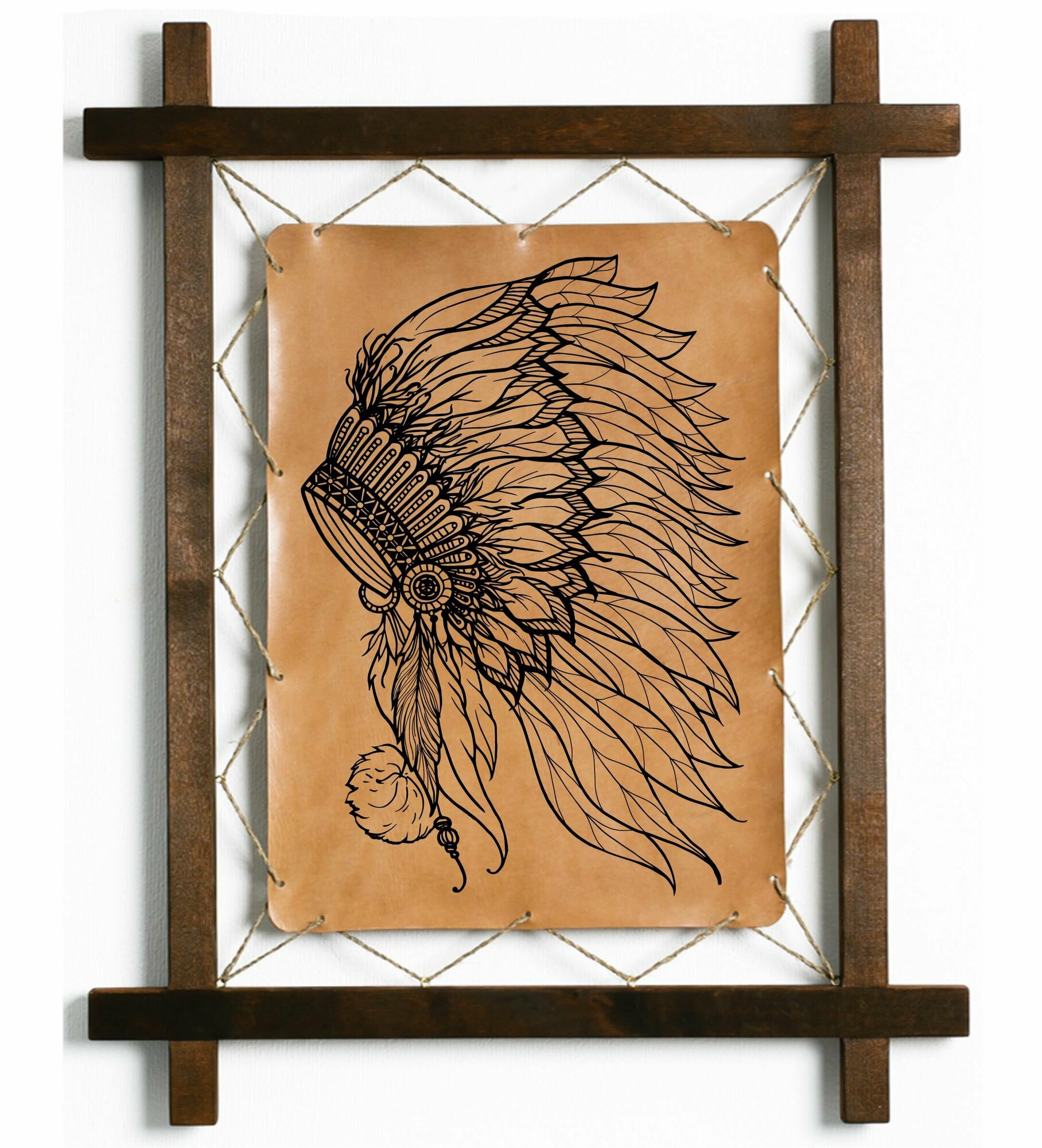 Картина интерьерная из кожи "Головной убор индейцев", BoomGift