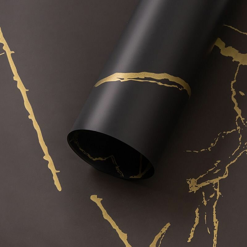 Пленка матовая для упаковки цветов, подарков "Мрамор" 58х58 - 20 шт. черный