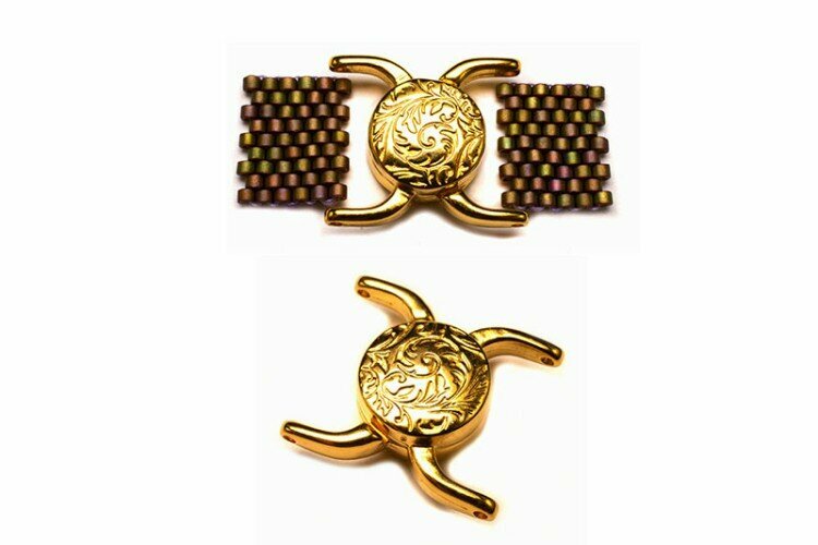 Магнитный замок CYMBAL Souda II для Delica 11/0 18х16х6мм, отверстие 0,8мм, цвет золото, 24K Gold Plate, 11-186, 1шт