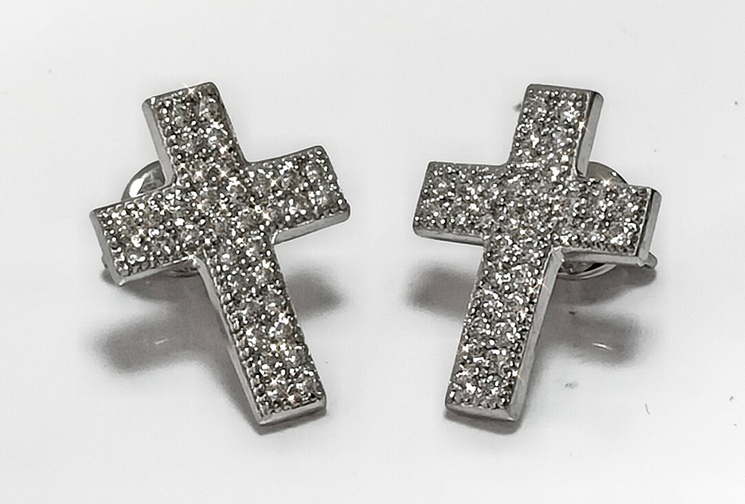 Серьги пусеты, серебро, 925 проба, родирование, фианит