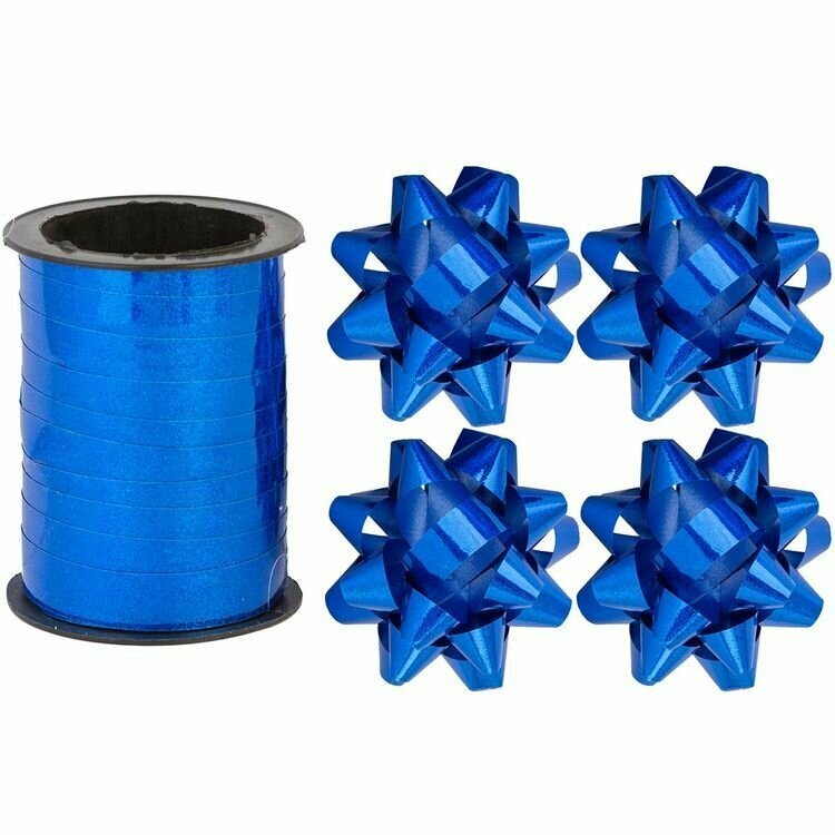 Бант 6см 4шт +Лента 10м голография синий