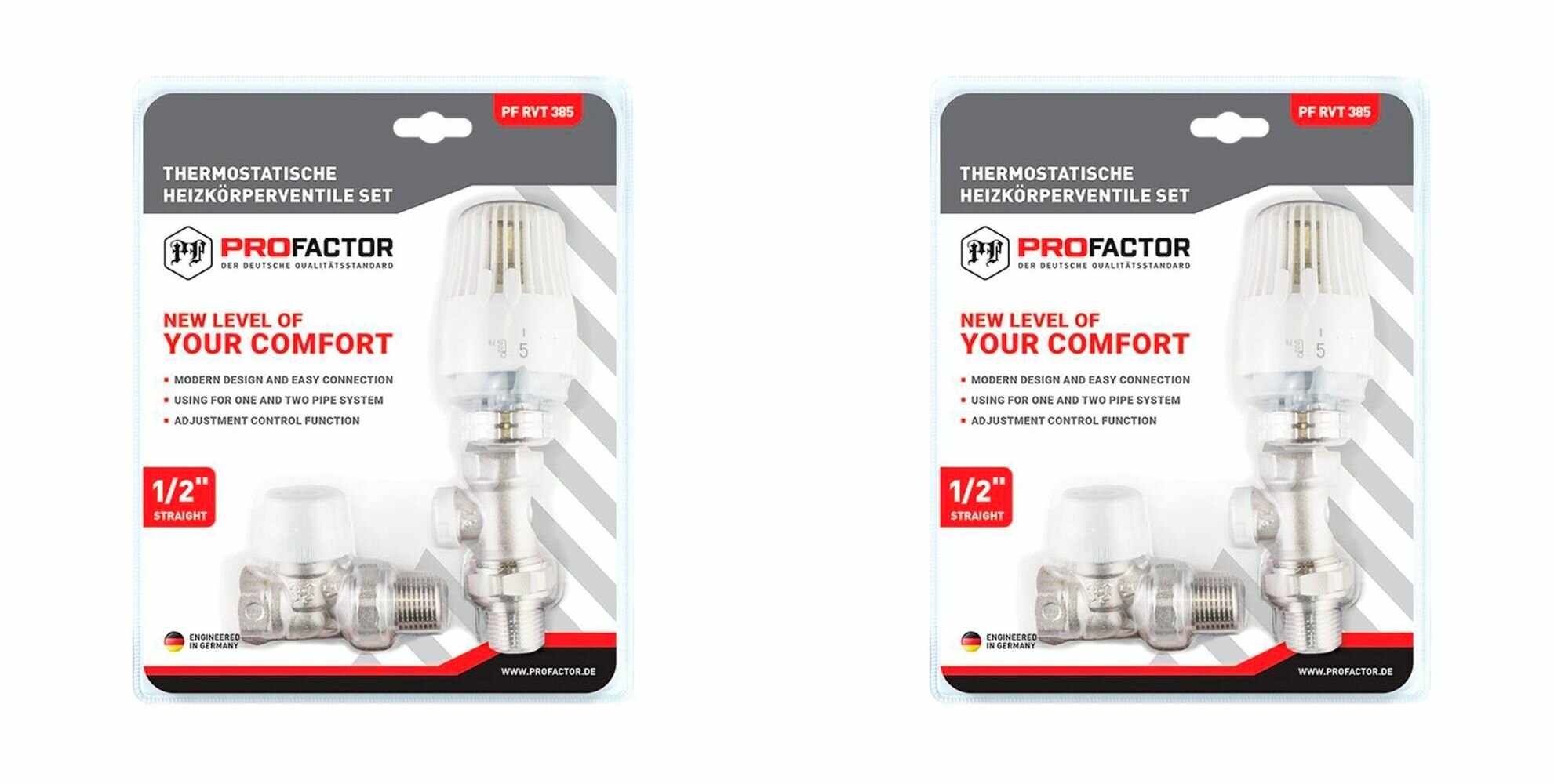 Комплект термостатический для радиатора, 1/2", прямой, ProFactor, PF RVT 385 (комплект 2 штуки)
