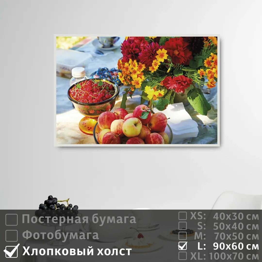 Постер на холсте Яблоки И Красная Смородина На Столе 90х60 см ПолиЦентр