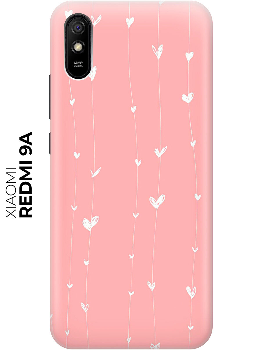 Силиконовый чехол на Xiaomi Redmi 9A / Сяоми Редми 9А с рисунком "Сердечки на розовом фоне"