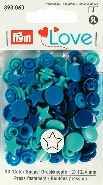 Коллекция "Love" - Кнопки "Color Snaps", звезда 12,4мм, бирюзовый/голубой/синий, 30шт в упаковке PRYM 393060