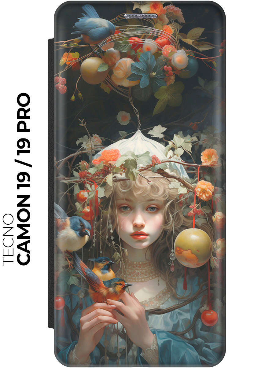 Чехол-книжка на Tecno Camon 19 / 19 Pro / Техно Камон 19 / 19 Про с рисунком "Бестия окаянная" черный