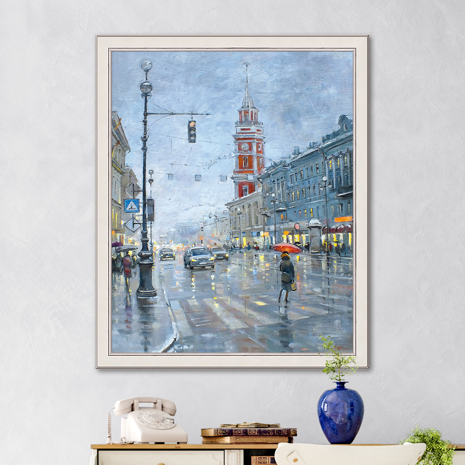 Картина на стену город пейзаж, 47х57 см, для интерьера на холсте бумажном в рамке, "Невский проспект", Графис