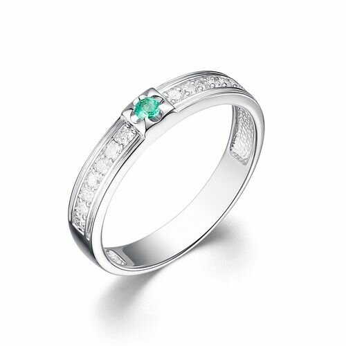 Кольцо обручальное, белое золото, 585 проба, бриллиант, изумруд