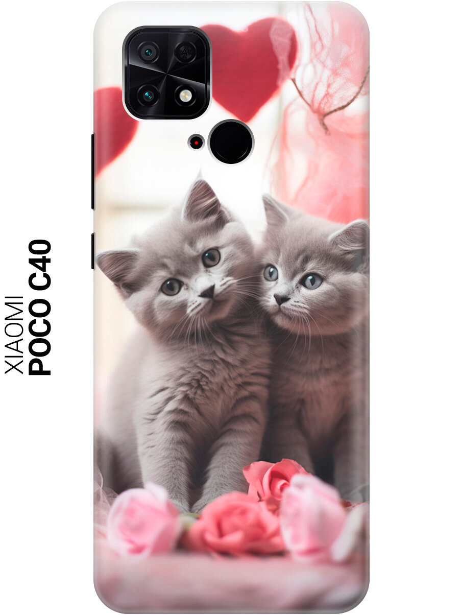 Силиконовый чехол на Xiaomi Poco C40 / Сяоми Поко С40 с рисунком "Котики и сердечки"