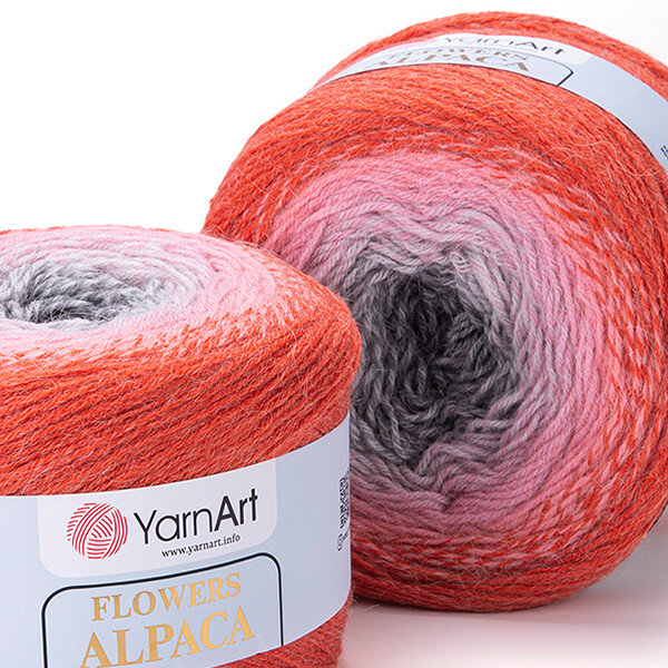 Пряжа Yarnart FLOWERS ALPACA 421 оранж/роз/сер (2 мотка)
