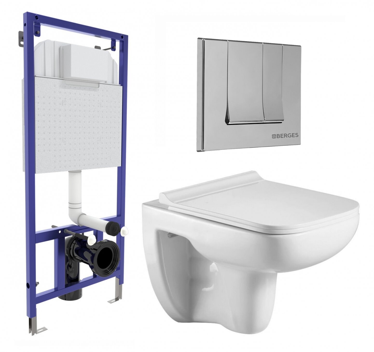Комплект 3 в 1 инсталляция Berges Wasserhaus Novum 040243 + Подвесной унитаз WeltWasser Kehlbach 004 GL-WT + кнопка хром