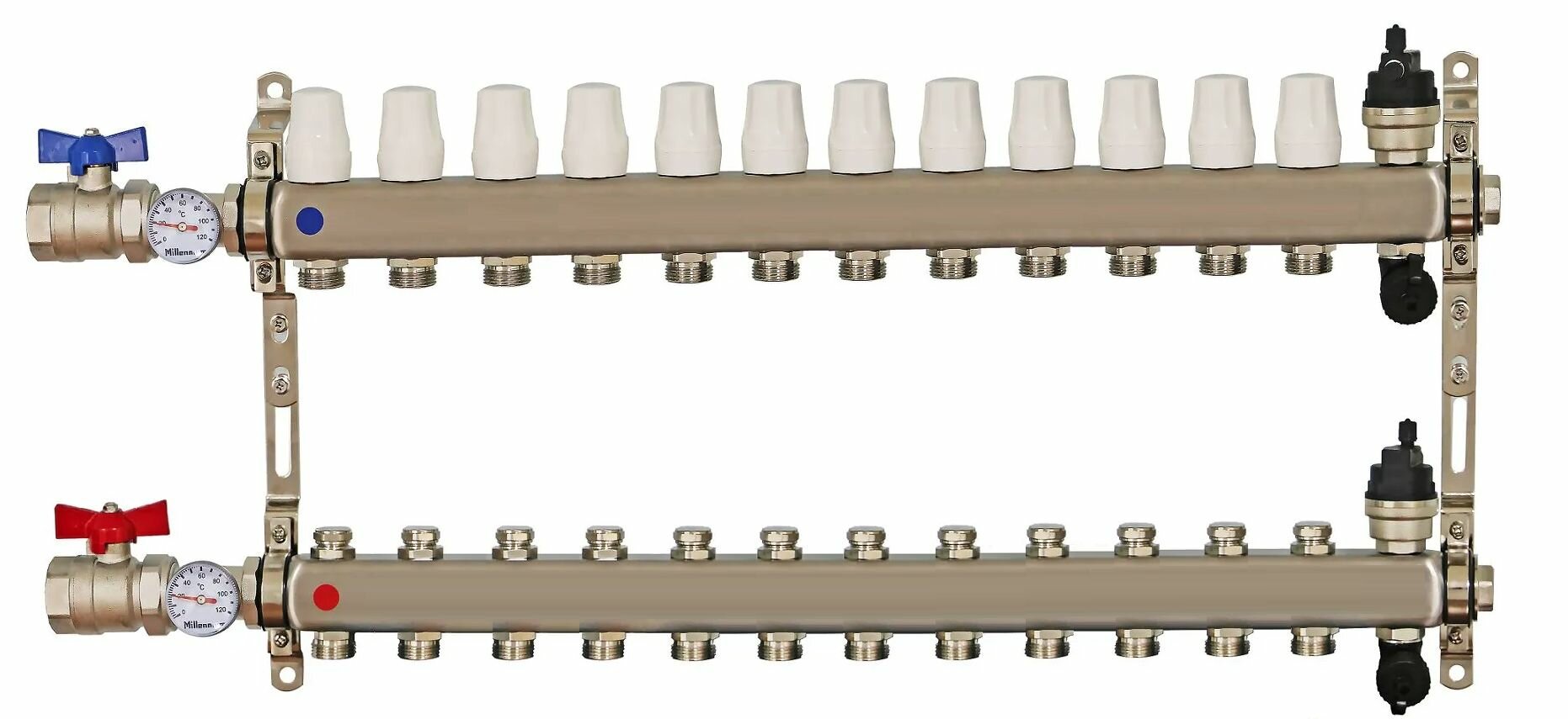 Коллекторная группа Millennium 1", 12 выхода 3/4" с кранами (без расходомеров). Арт. KGKT1112