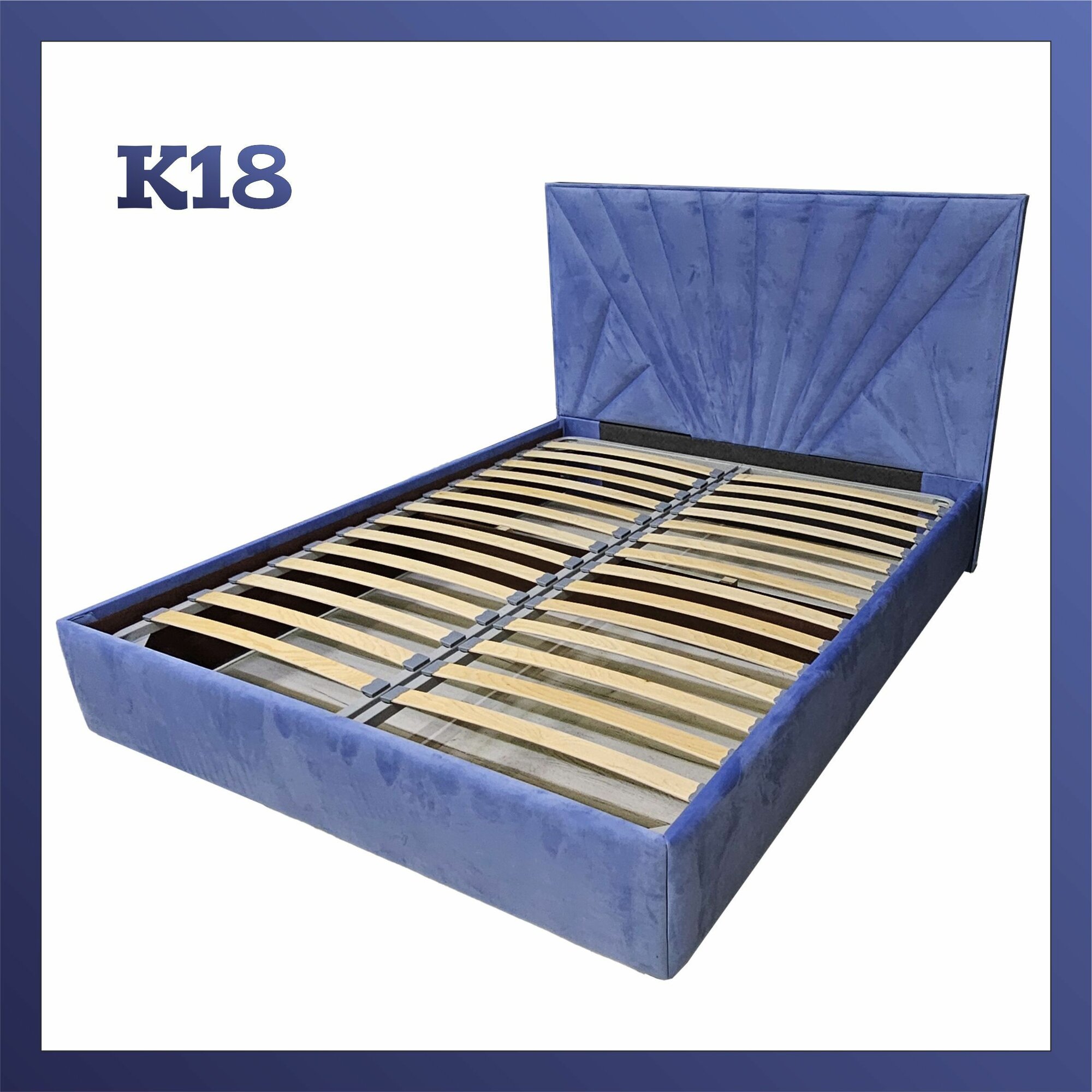 Кровать K18 со спальным местом 110х200 см, кровать односпальное с ящиком для хранения, белья Светло-синий Микровелюр