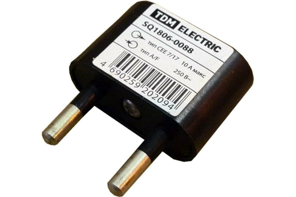 Переходник плоский вилка, тип CEE 7/17 - тип А/F, 10А, макс. 250В,