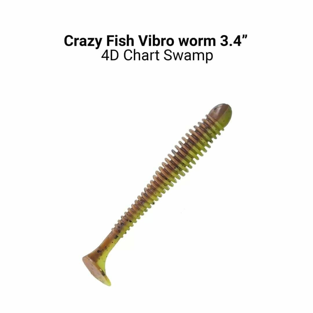 Силиконовая приманка для рыбалки, Crazy Fish VIBRO WORM-F 3.4' Кальмар # 04d (5шт), 85 мм, 2.8 г, # 04d