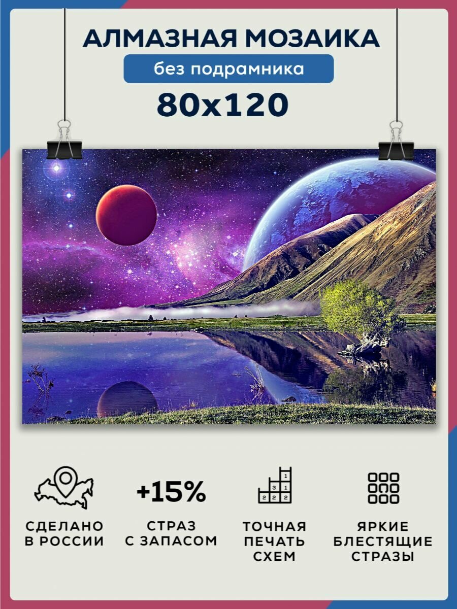 Алмазная мозаика 80x120 Космос планеты без подрамника