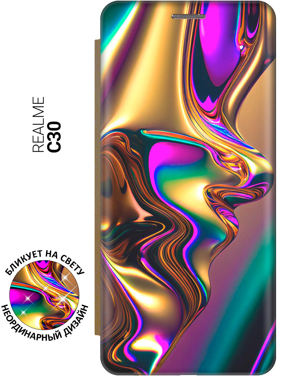 Чехол-книжка на realme C30 с принтом "Золотистая абстракция" золотой