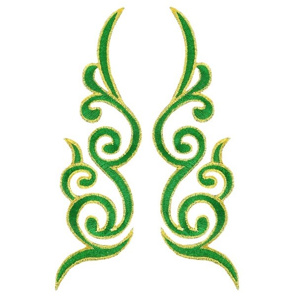 Термоаппликация, нашивка , аппликация парная (симметричная) "Вензель" вышитая, для декорирования танцевальных костюмов, национальной одежды, размер: 18*4 см, упак. 2 шт, цвет: зеленая