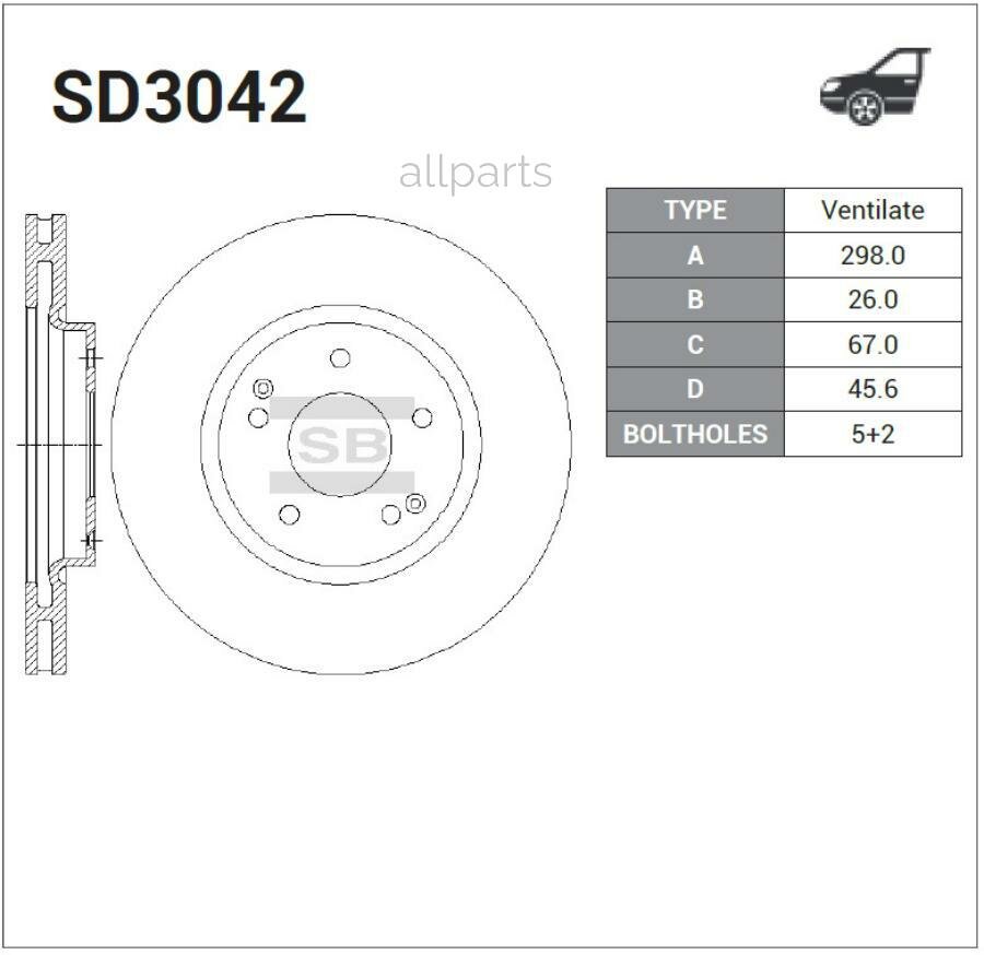 SANGSIN BRAKE SD3042 Диск тормозной передний SANGSIN BRAKE SD3042