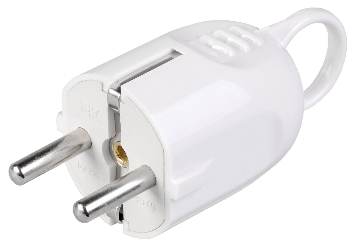 Евровилка угловая с ушком белая 16 А IEK EVP12-16-01-K01