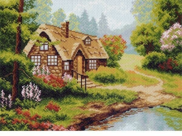 Канва с нанесенным рисунком "Лесная хижина" размер: 29х40 см, арт. 0619