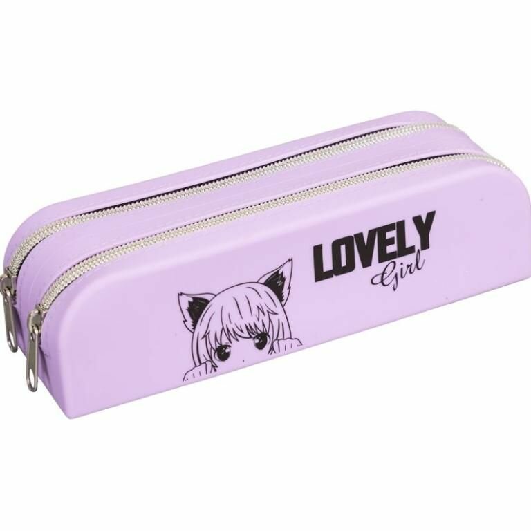 Пенал 2секц. 205 x 57 мм "deVENTE. Lovely Girl", сиреневый, на молнии прямоугольный для 60 предметов силиконовый