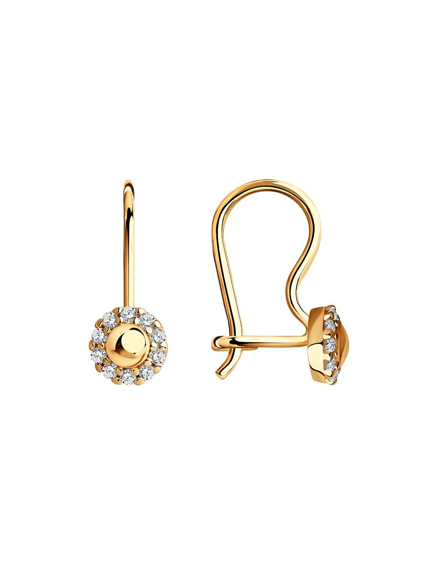 Серьги, серебро, 925 проба, золочение, фианит