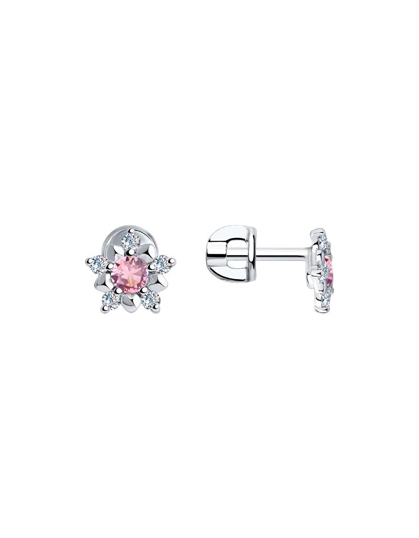 Серьги пусеты, серебро, 925 проба, родирование, фианит