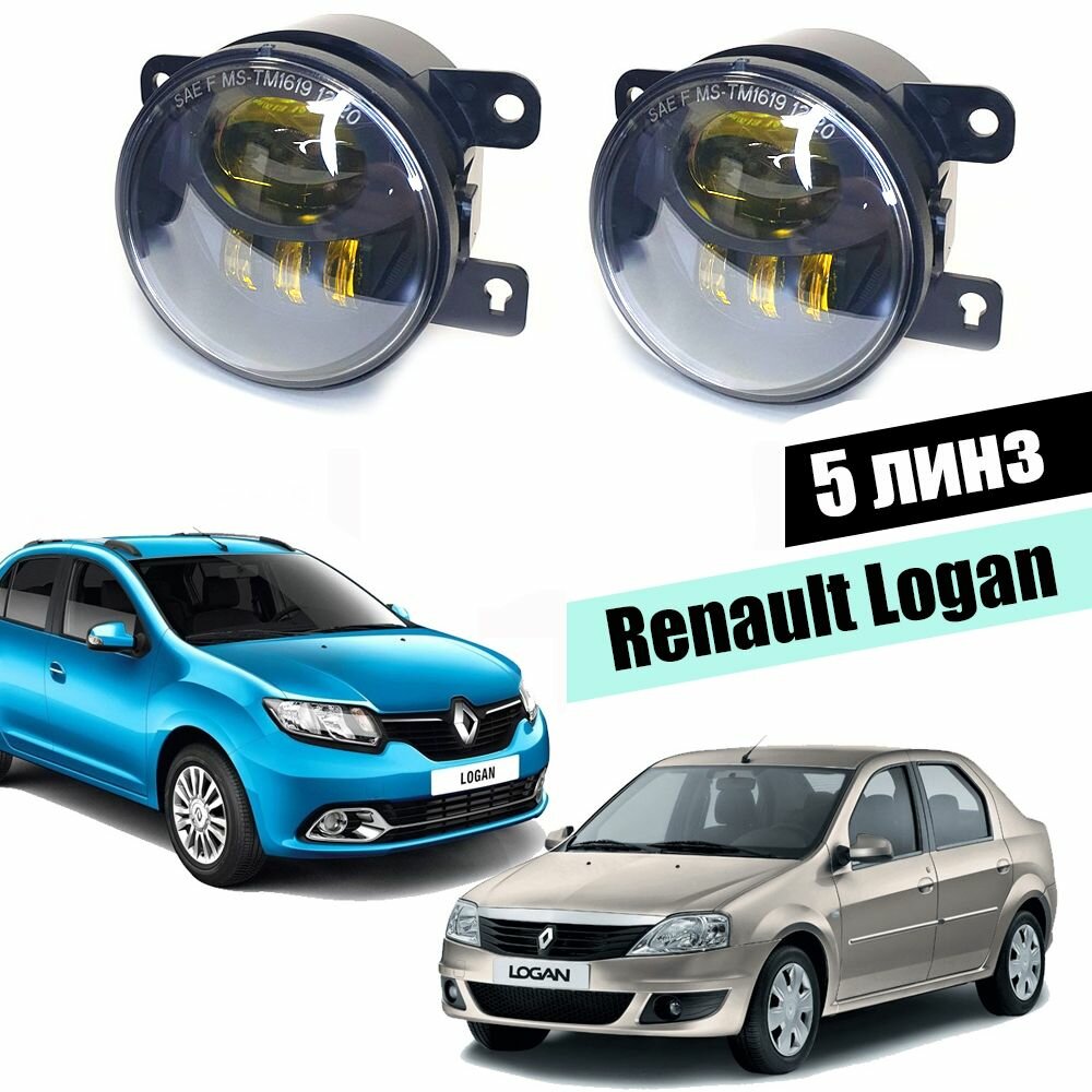 Противотуманные фары желтые для Renault Logan 2004+ 3000k Black Vision led птф