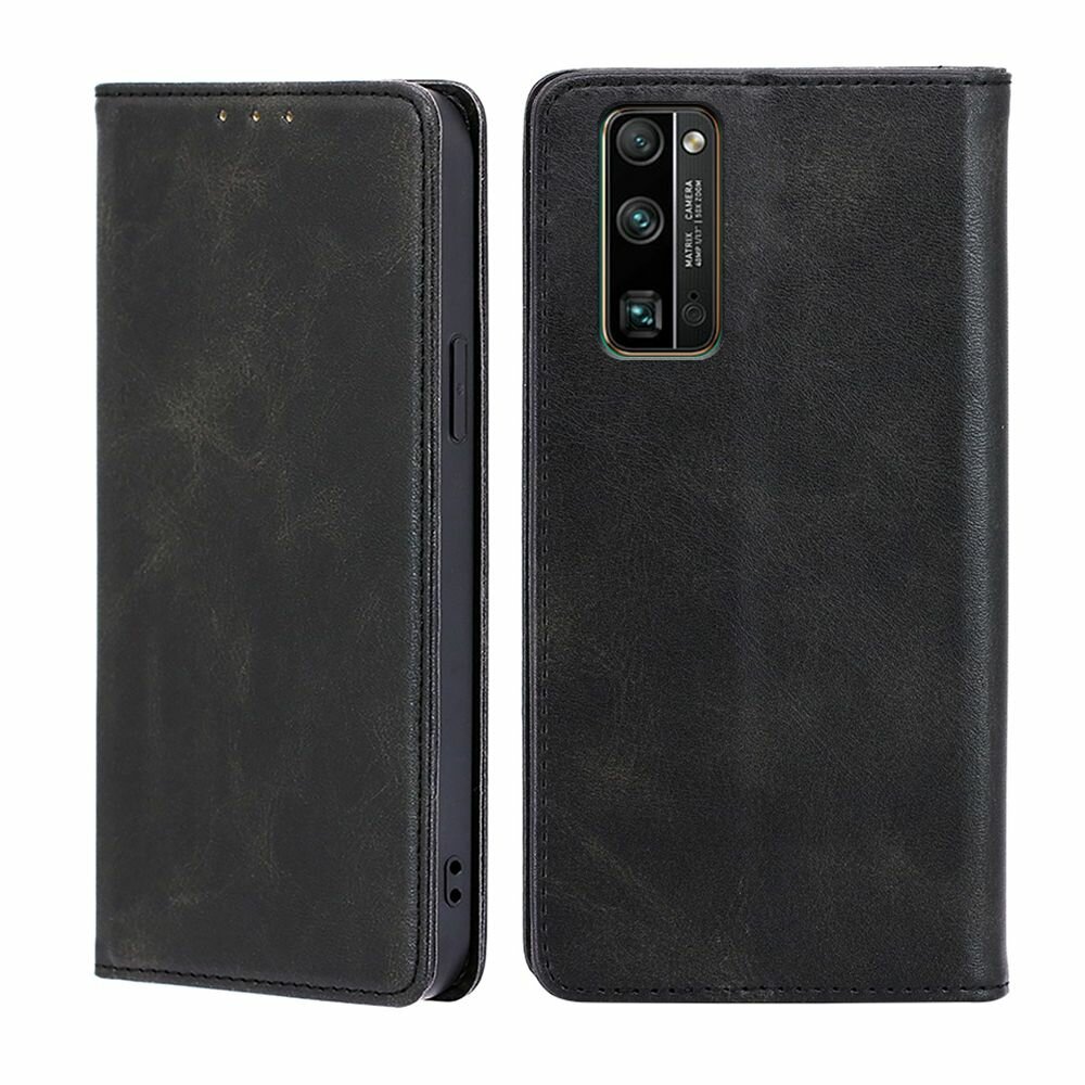 Чехол-книжка MyPads для Honor 30 Pro / Хонор 30 Про, Телячья кожа, закрывающаяся на магнит, черный