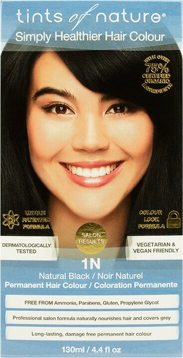 Tints of Nature Стойкая гель-краска для волос без аммиака, органическая, оттенок 1N Натуральный черный
