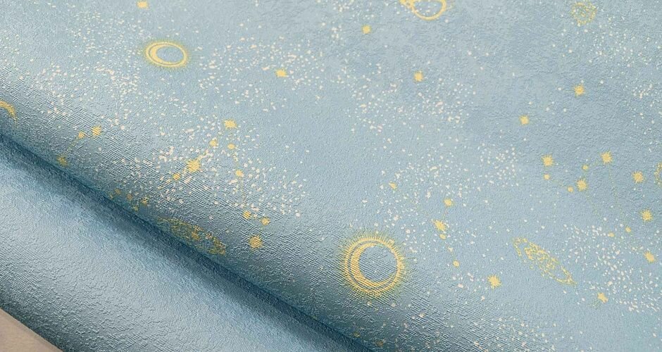 Обои в детскую светящиеся космос 01 для мальчика для девочки небесно-голубой