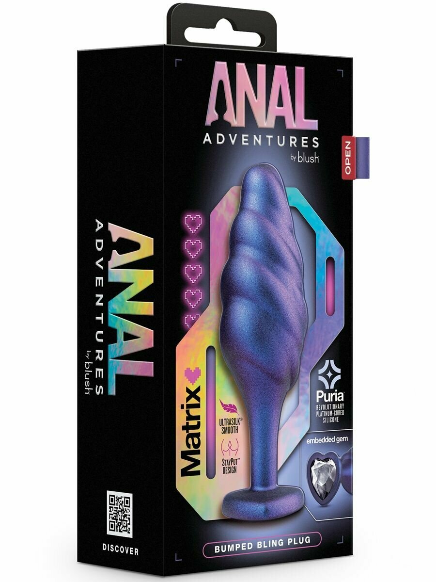 Анальная пробка "ANAL ADVENTURES MATRIX BUMPED BLING PLUG SAPPHIRE" 10см