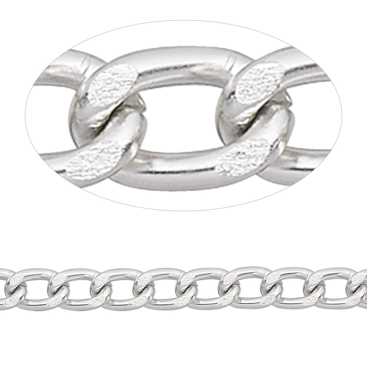 Цепочка отрезная (без замка), 8х5мм, витая, с алмазной гранью, базовый материал - алюминий, серебристого цвета, 1 метр