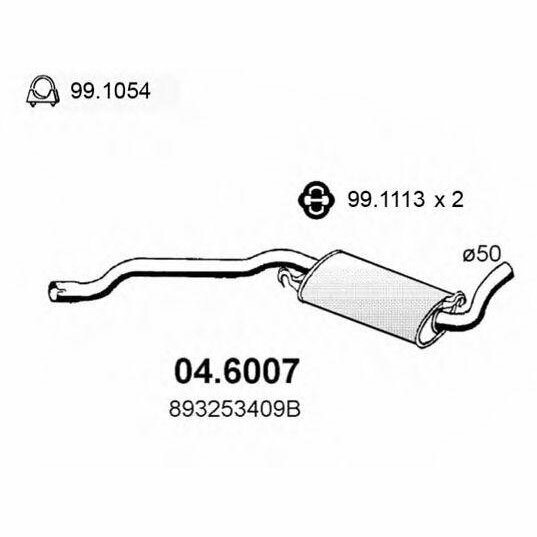 Средний глушитель выхлопных газов, ASSO 04.6007 (1 шт.)