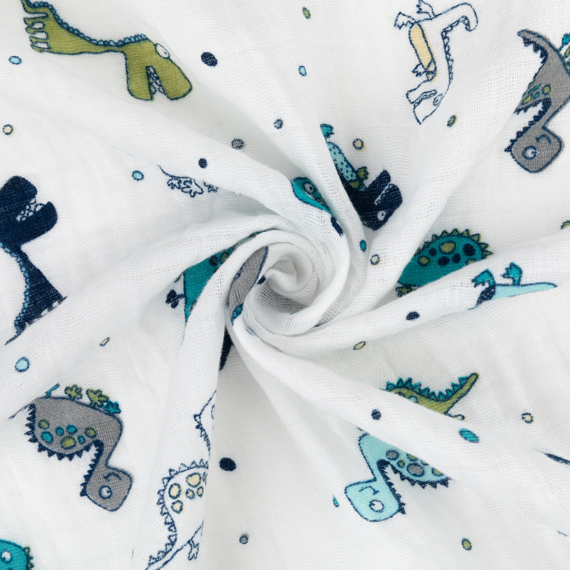 Ткань муслиновая отрез 100x125 см 100% хлопок "PEPPY" EMBRACE, Shannon Fabrics, empotosaurus cobalt