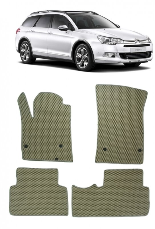 Ева коврики Citroen C5 ll 2008 - 2017/ Ева ЭВА сота/ цвет Серый c черной окантовкой / EVA Smart / коврики в салон автомобиля Ситроен