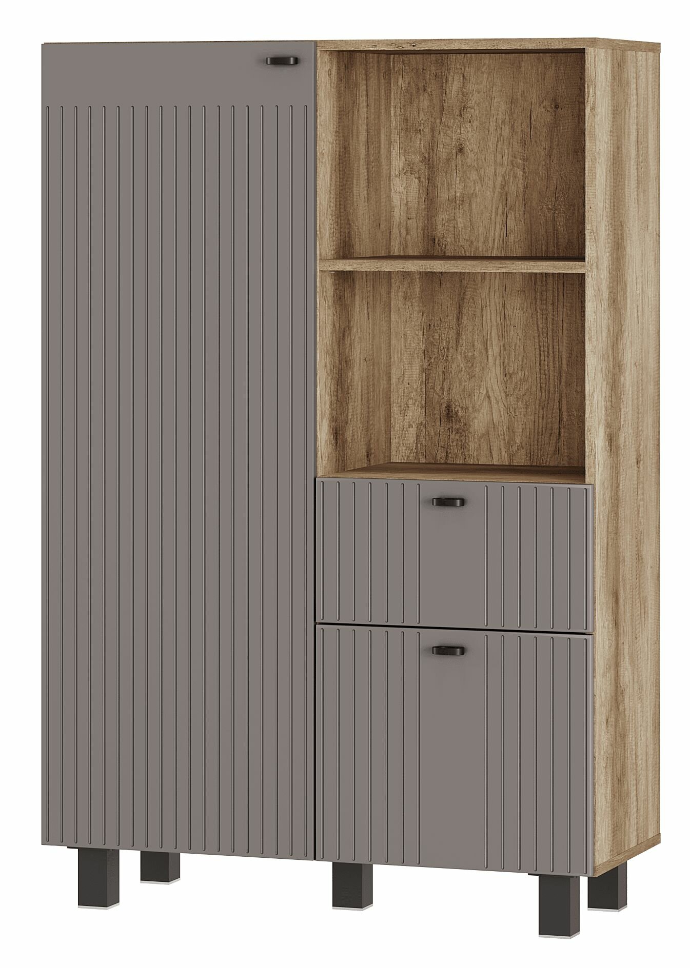 Шкаф Мебелони "Олива", серый, ЛДСП/МДФ, 2 двери, 3 секции, 90x37x136 см