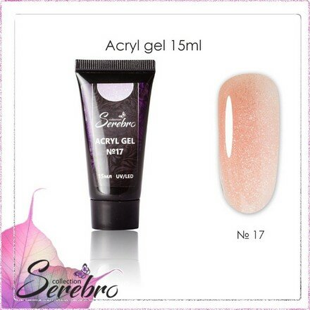 Полигель для наращивания ногтей Serebro акригель для укрепления с блестками розовый, 15 мл