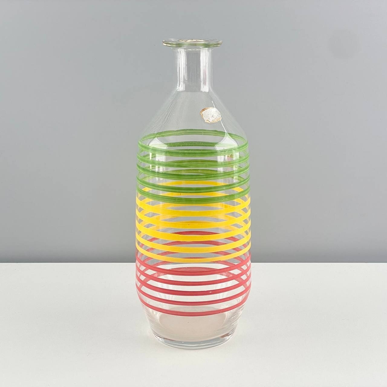Винтажный графин "Разноцветные полосы". Минимализм. Стекло Bohemia, роспись. Чехословакия, 1970-е.