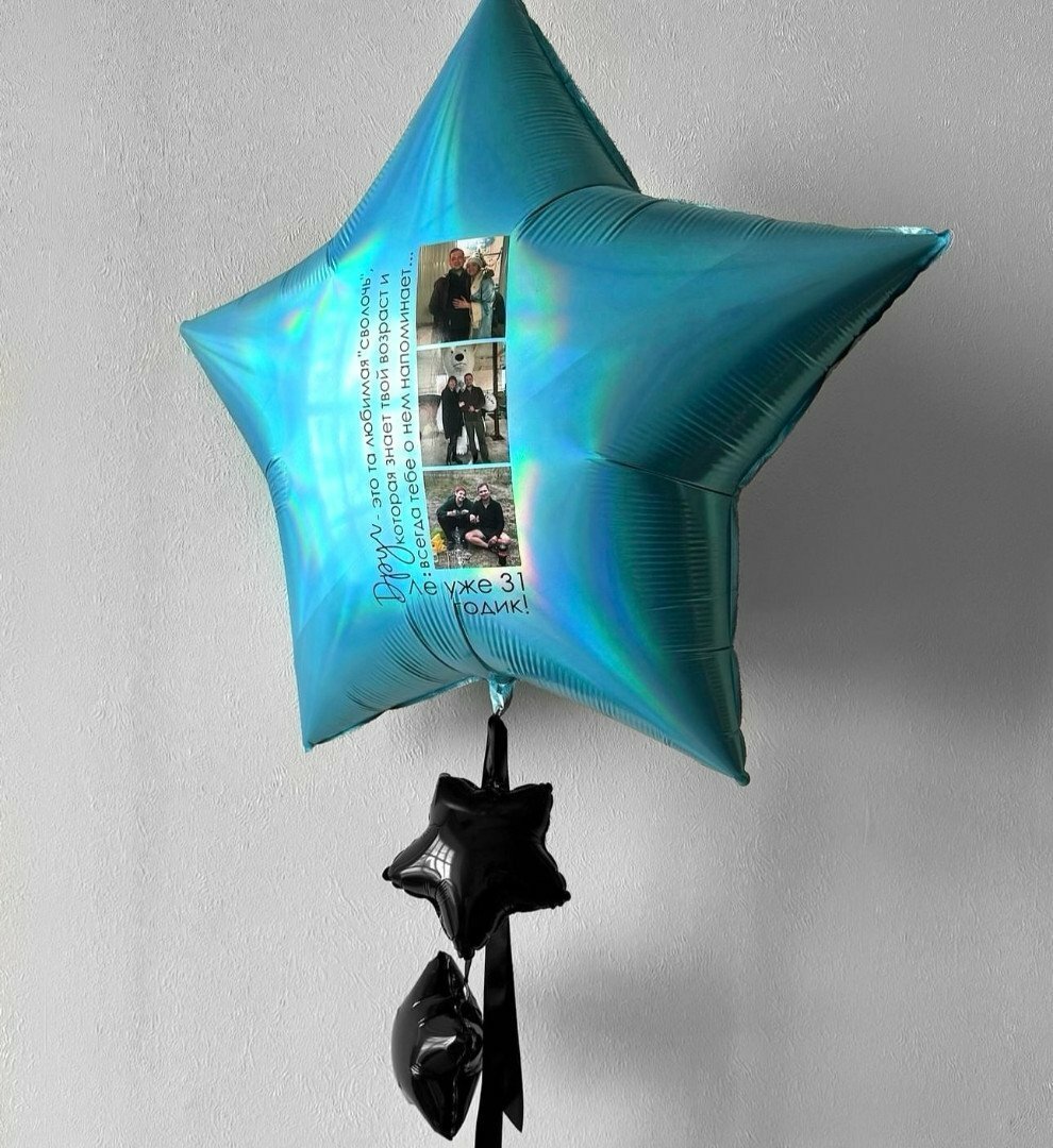 Фольгированный шар – звезда с фото и надписью «Теплые Воспоминания»