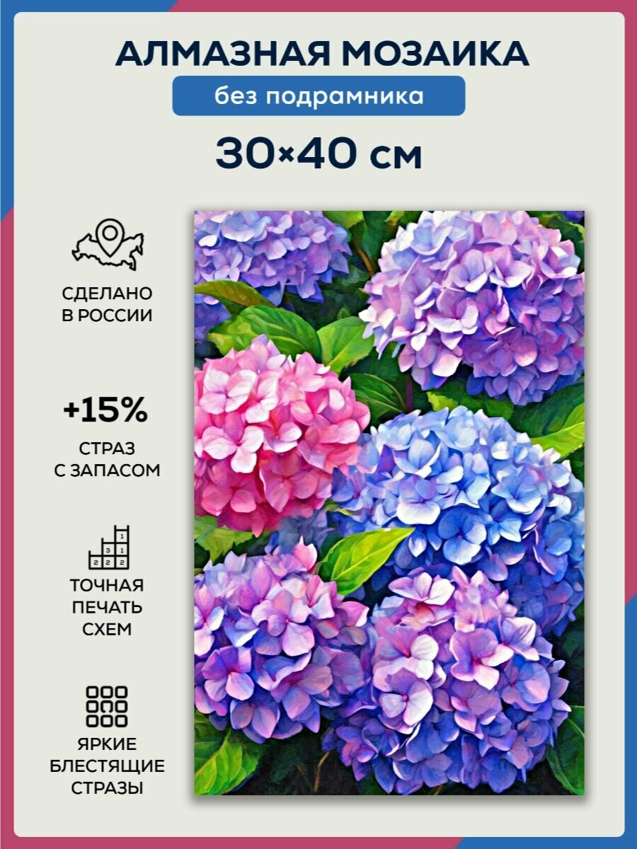 Алмазная мозаика 30x40 Гортензия без подрамника