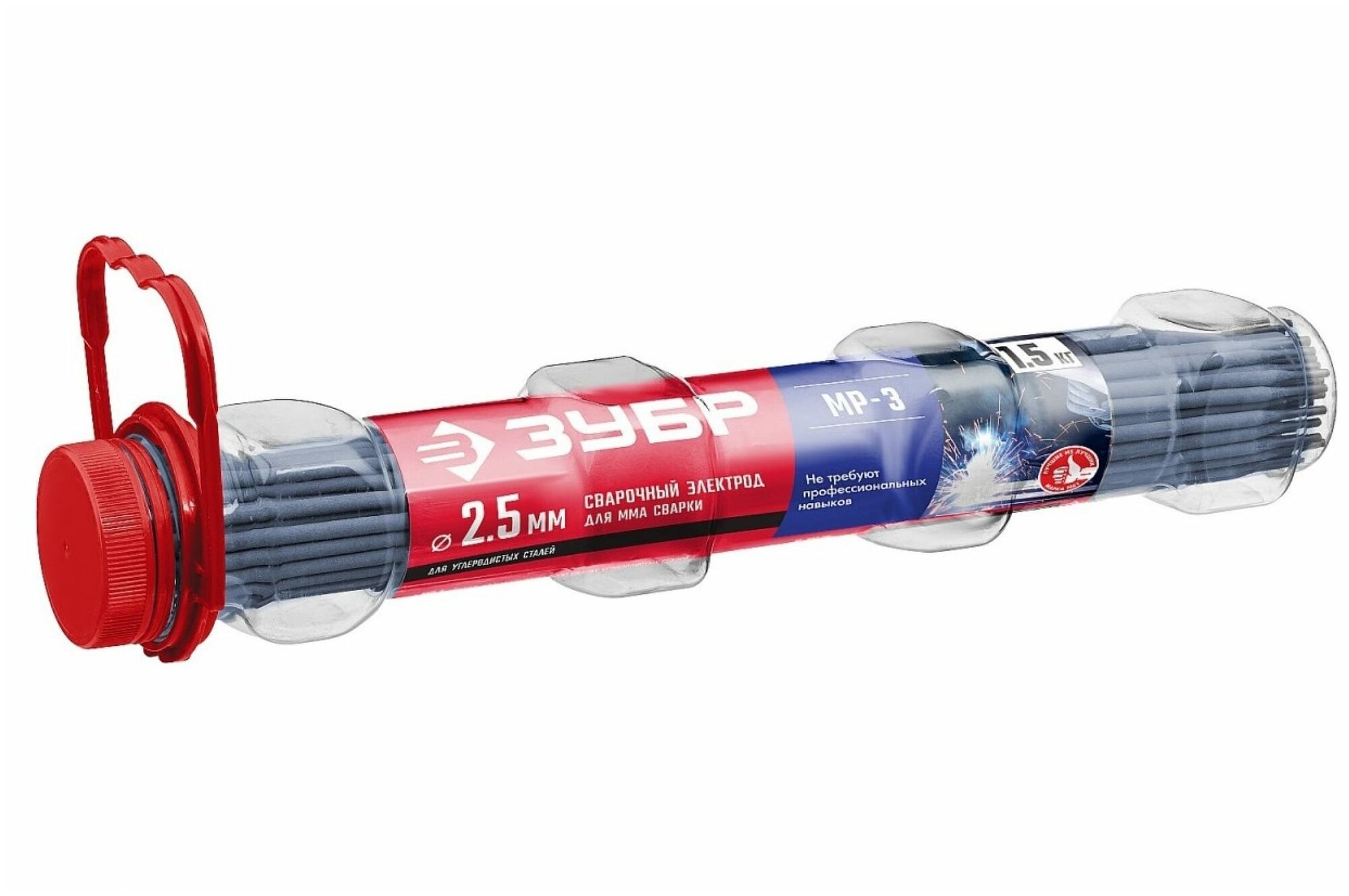Электрод ЗУБР сварочный МР-3 с рутиловым покрытием, для ММА сварки, d 2,5 х 350 мм, 1,5 кг в ПВХ ту 40011-2.5