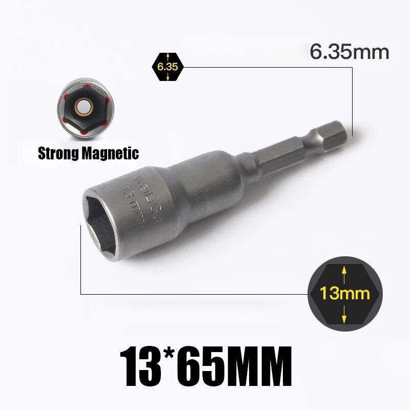 1 шт. 5 мм-19 мм Шестигранная ударная головка Магнитная отвертка для гаек набор гаек 1/4 13mm x 65mm
