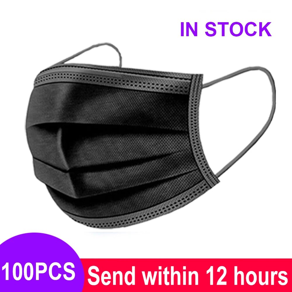 Противопыльные маски TIFICY 3-слойные Black 100PCS