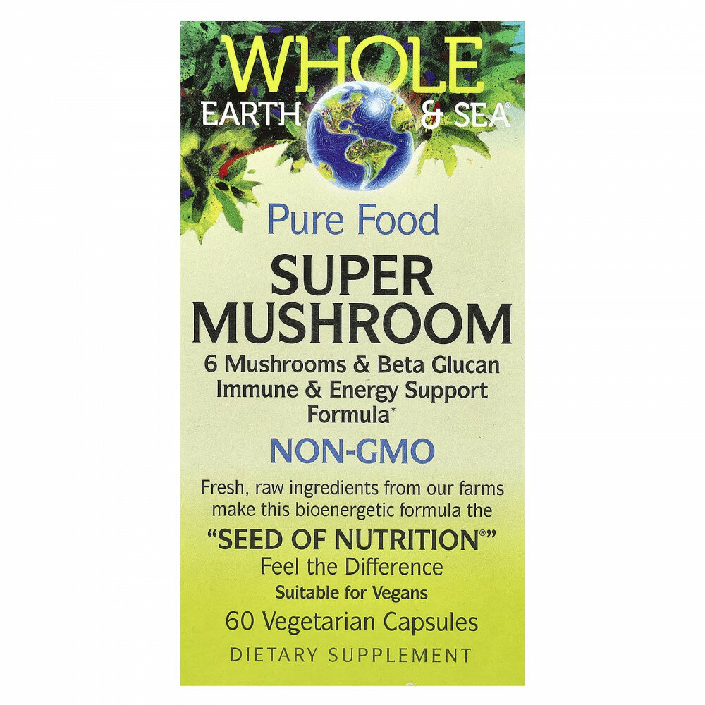 Natural Factors, Whole Earth & Sea®, супергриб, 60 вегетарианских капсул