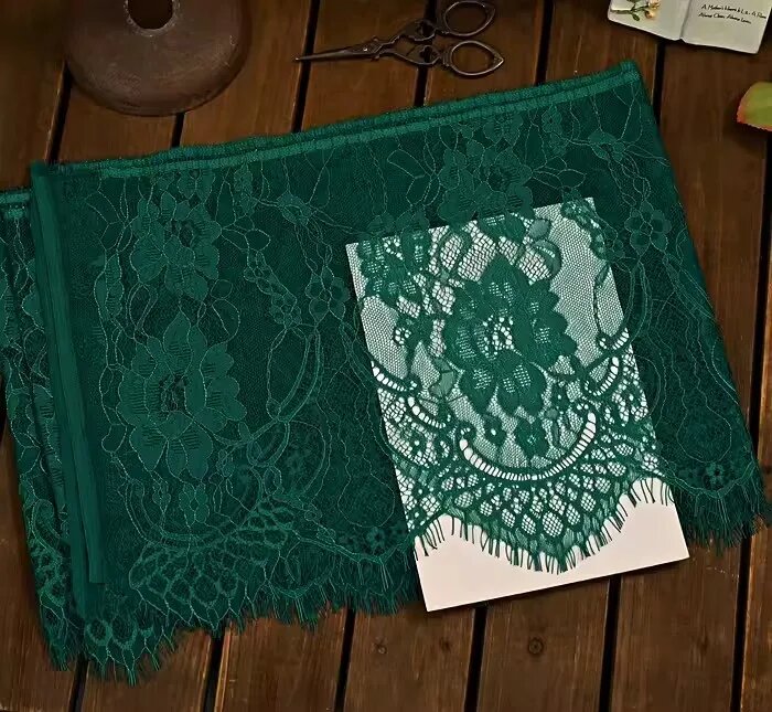 Французское кружево шантильи с цветочным рисунком 3 метра Изумрудный, as picture